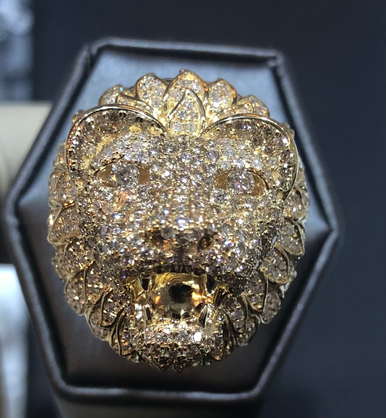 Lion Ring, Gold and Diamonds Lion Ring, 14 Kt Yellow Gold Mens Solid ...