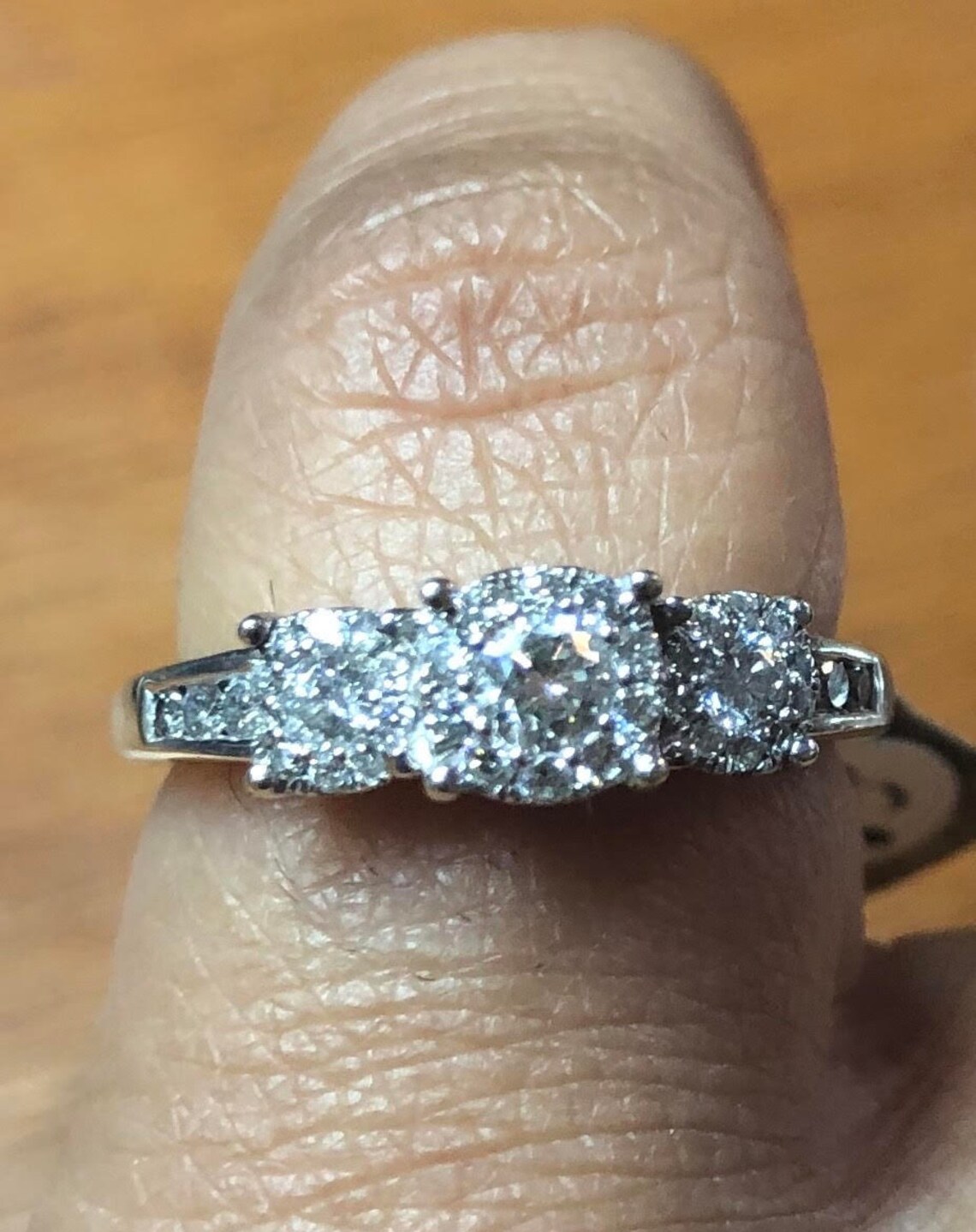 Three Stone Halo Ring Engagement Ring Wedding Ring Diamond - Etsy