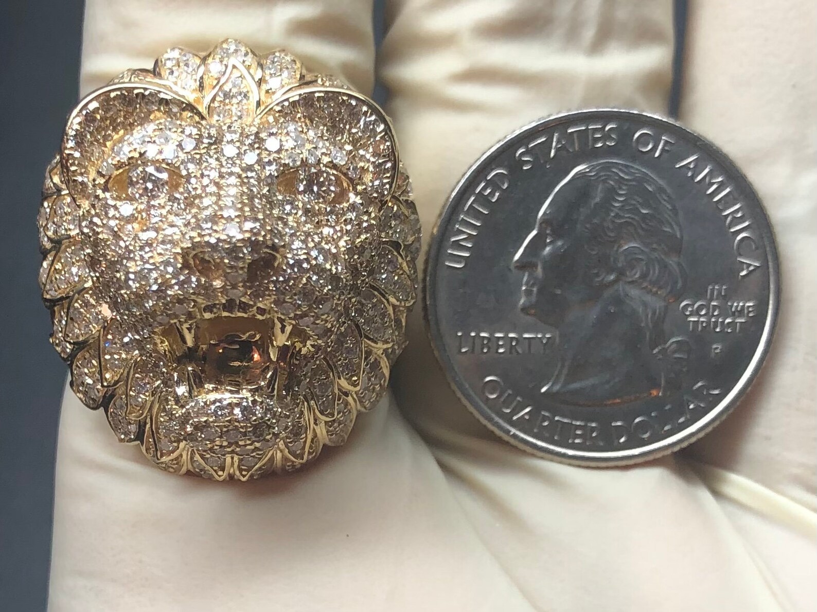 Lion Ring, Gold and Diamonds Lion Ring, 14 Kt Yellow Gold Mens Solid ...