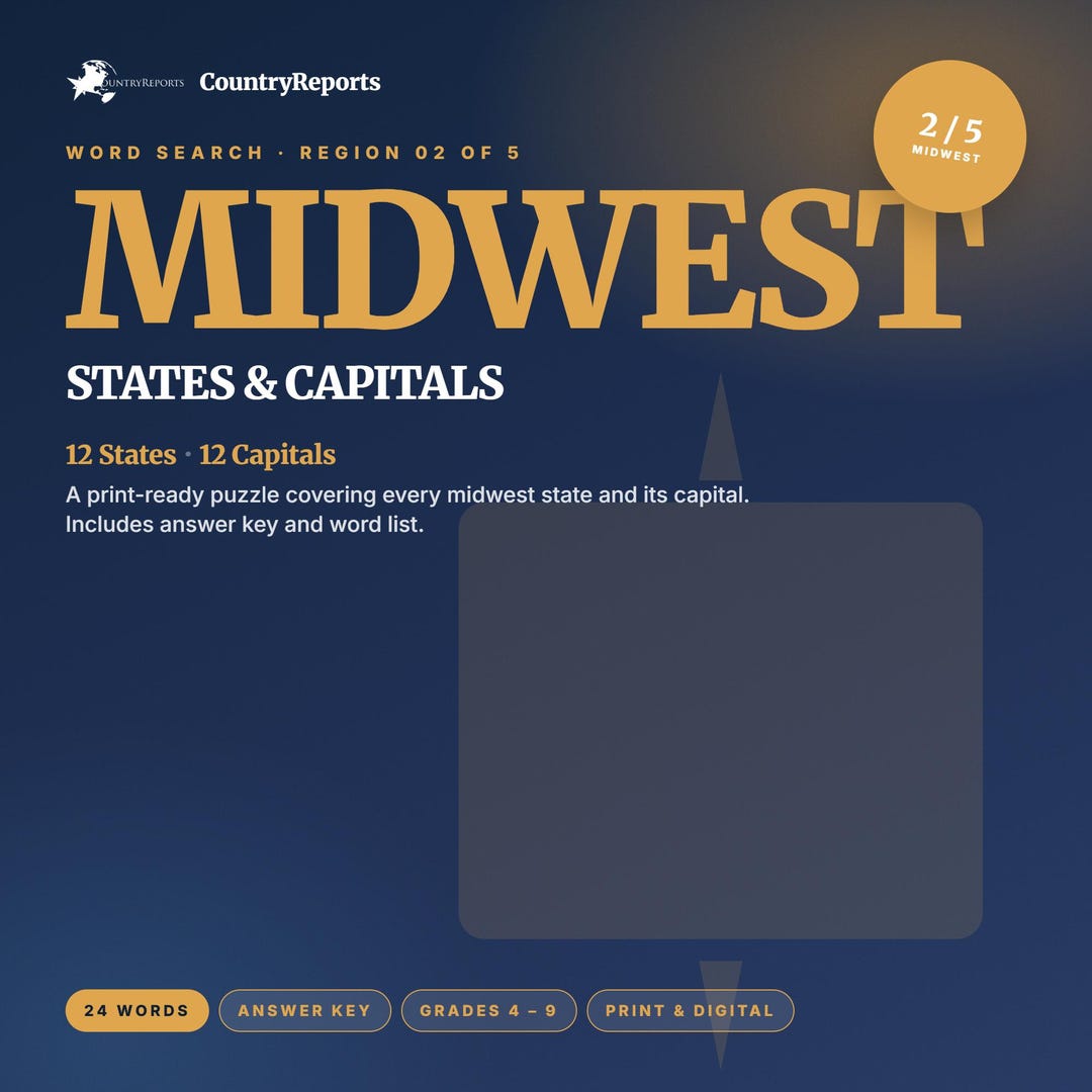 Midwest States and Capitals Word Search Puzzle | Geography Learning ...