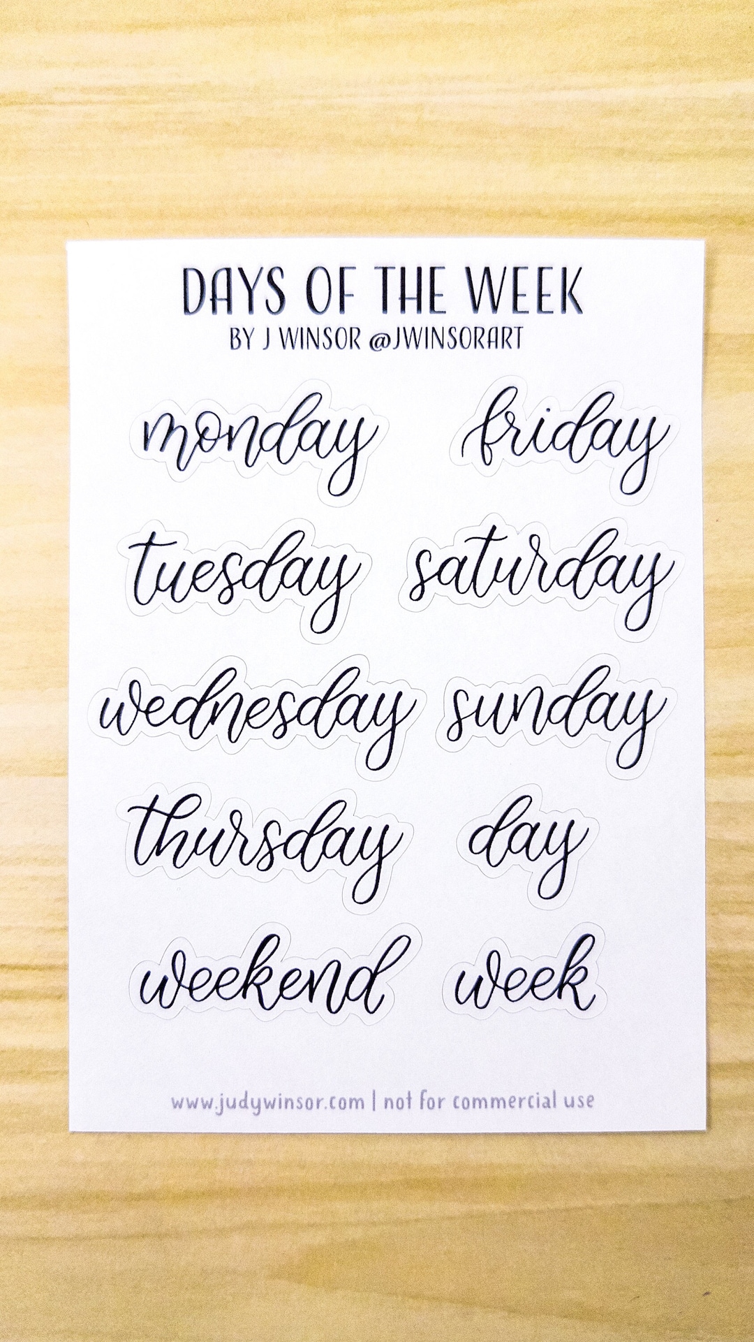 Days Planner Sticker Sheet Days of the Week Bujo Calligraphy Sunday ...
