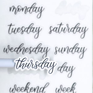 Days Planner Sticker Sheet Days of the Week Bujo Calligraphy Sunday ...