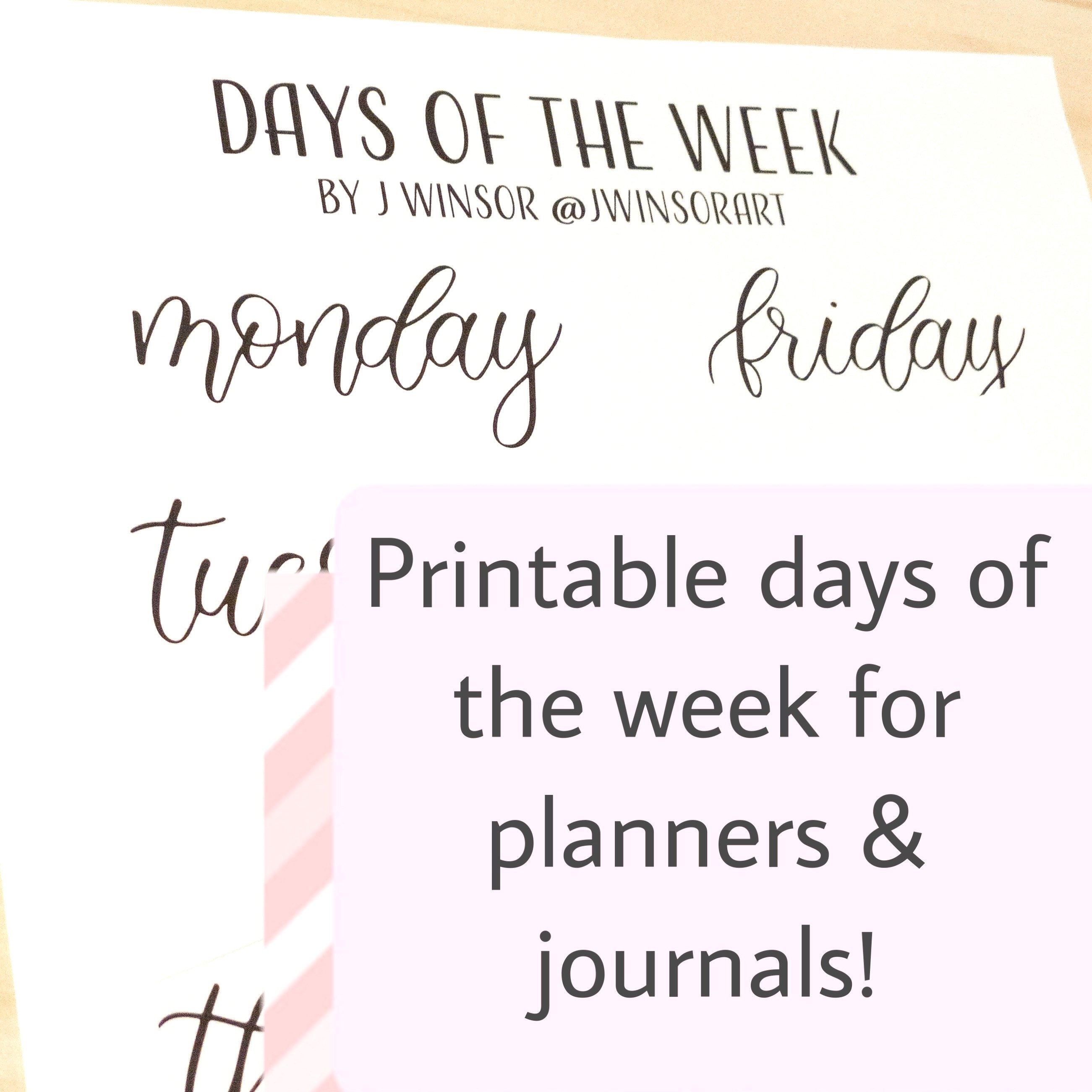 Days of the Week Headers Bouncy Calligraphy Printable Instant Digital ...