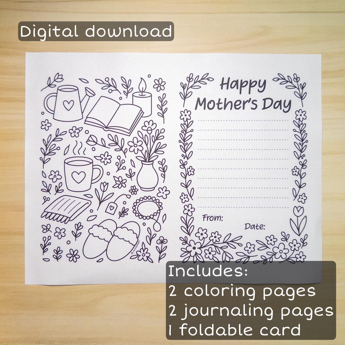 Printable Mother’s Day Card – DIY Coloring Card With Journaling Pages ...