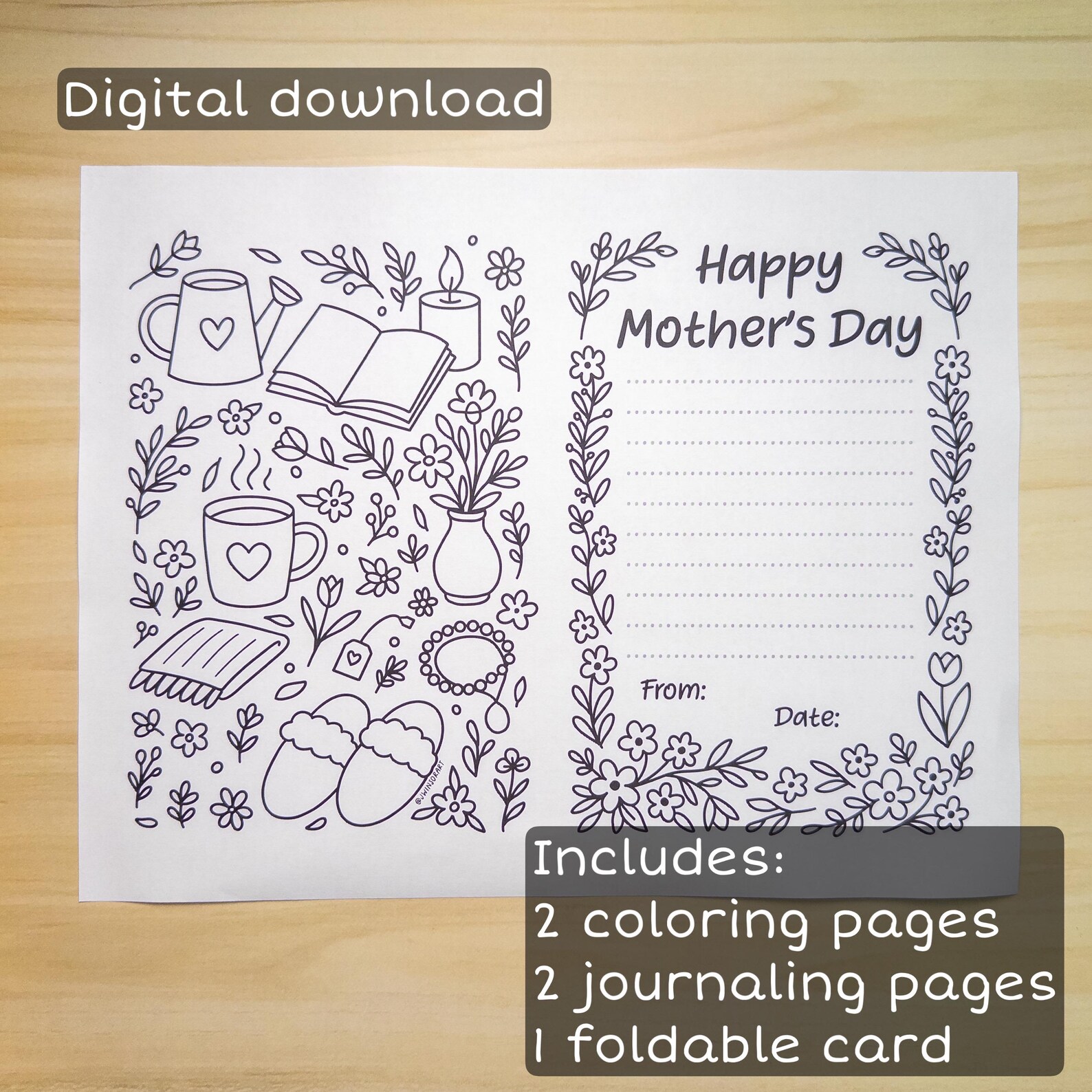Printable Mother’s Day Card – DIY Coloring Card With Journaling Pages ...