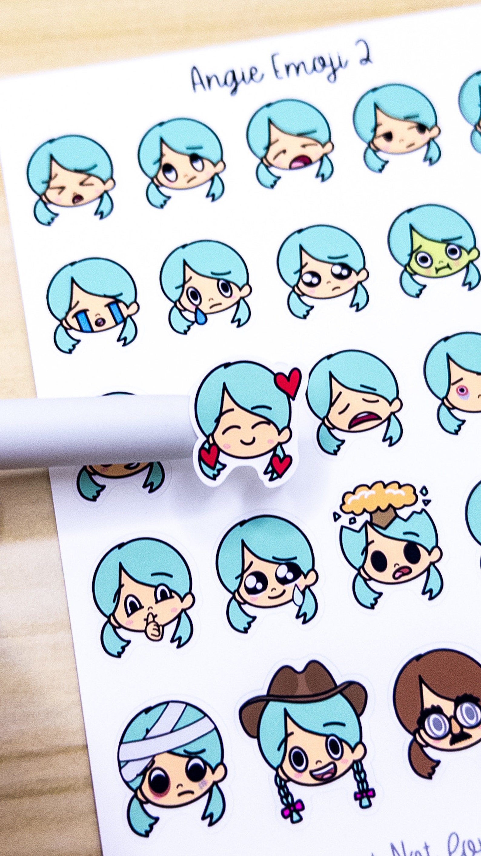 Angie Emoji Mood Emoti Planner Sticker Sheet Bujo Cute Kawaii Chibi ...