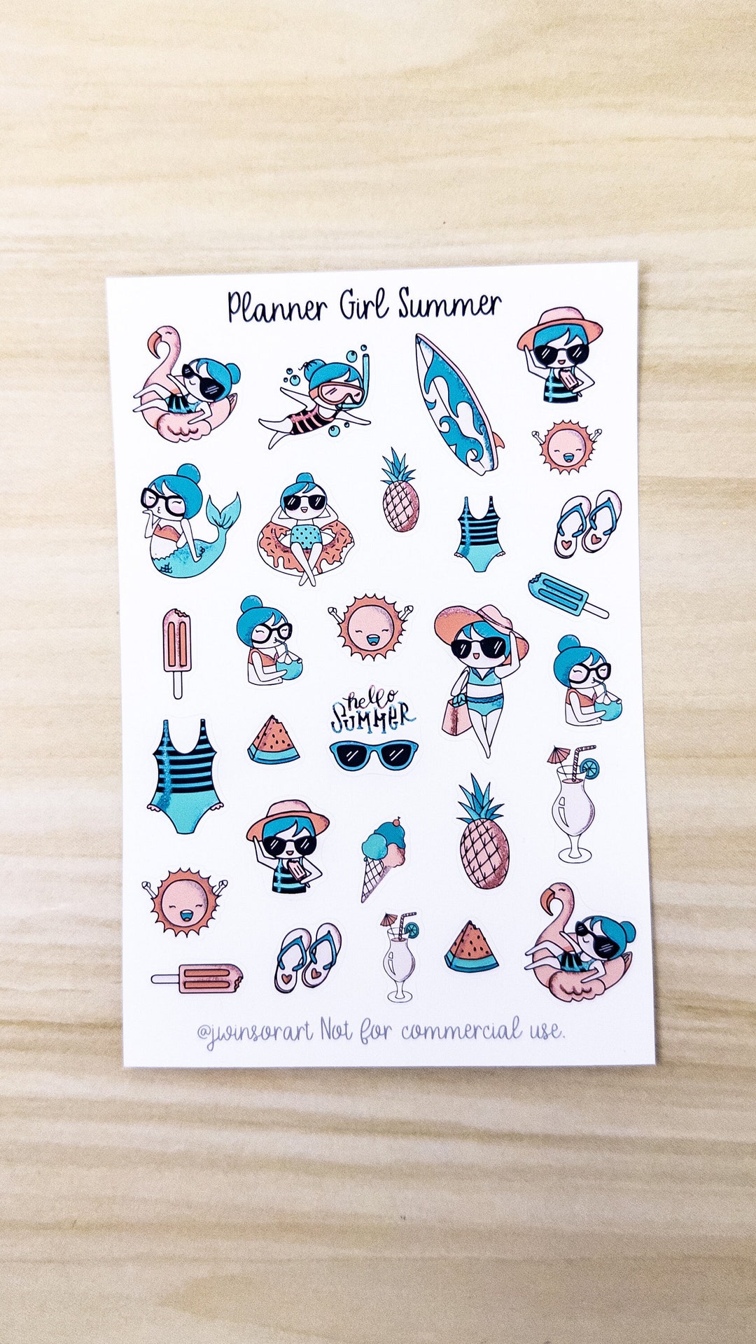 Planner Girl Summer Beach Swimming Sticker Sheet Bujo Cute Kawaii Line ...