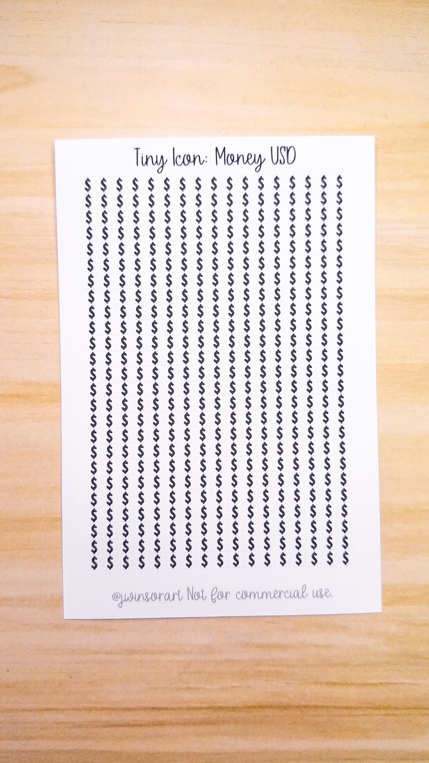 Tiny Icon: Money USD Doodle Functional Sticker Sheet 5 Mm Square Payday ...
