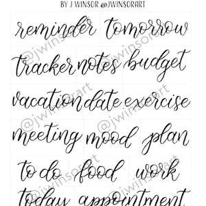 Planner Words Titles Categories Headers Bouncy Calligraphy Printable ...