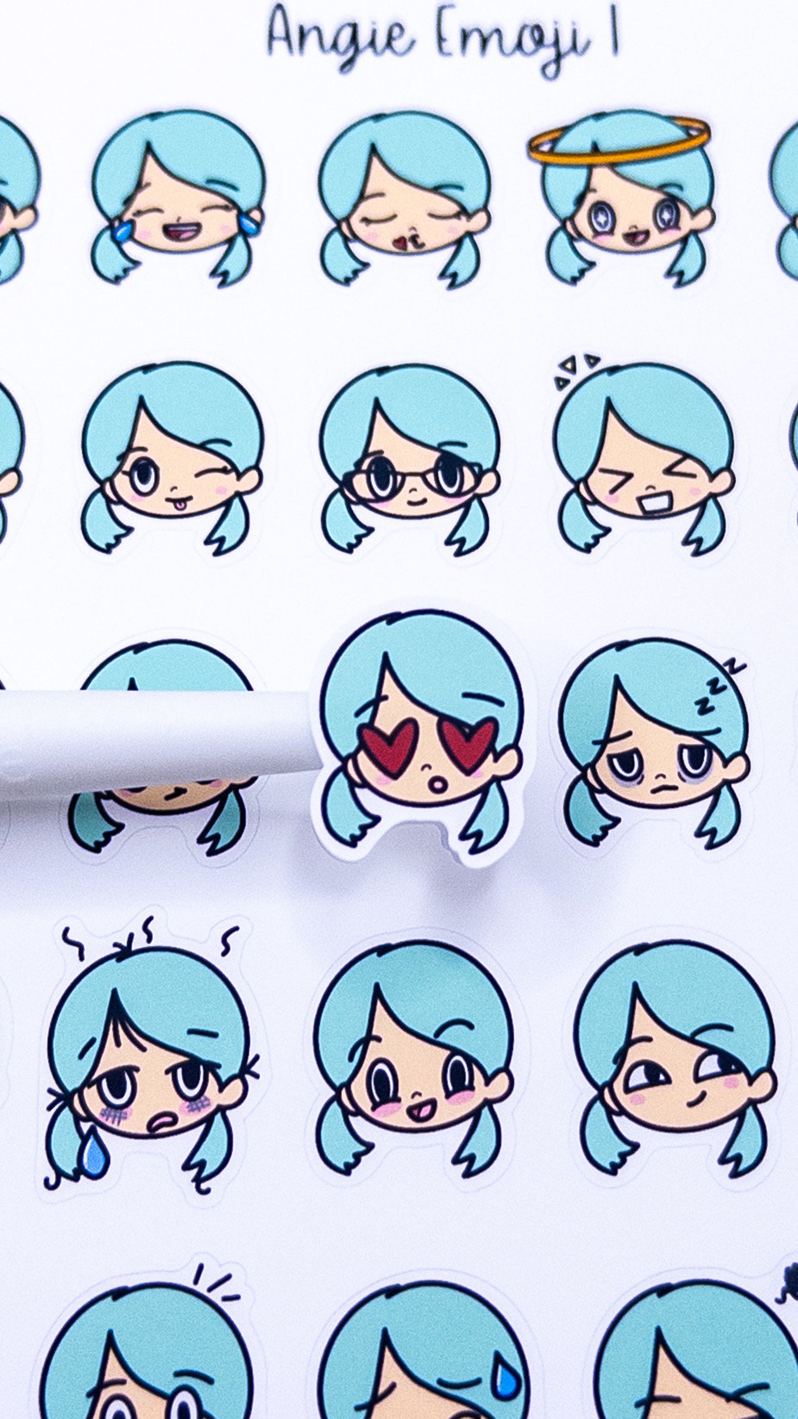 Angie Emoji Mood Emoti Planner Sticker Sheet Bujo Cute Kawaii Chibi ...
