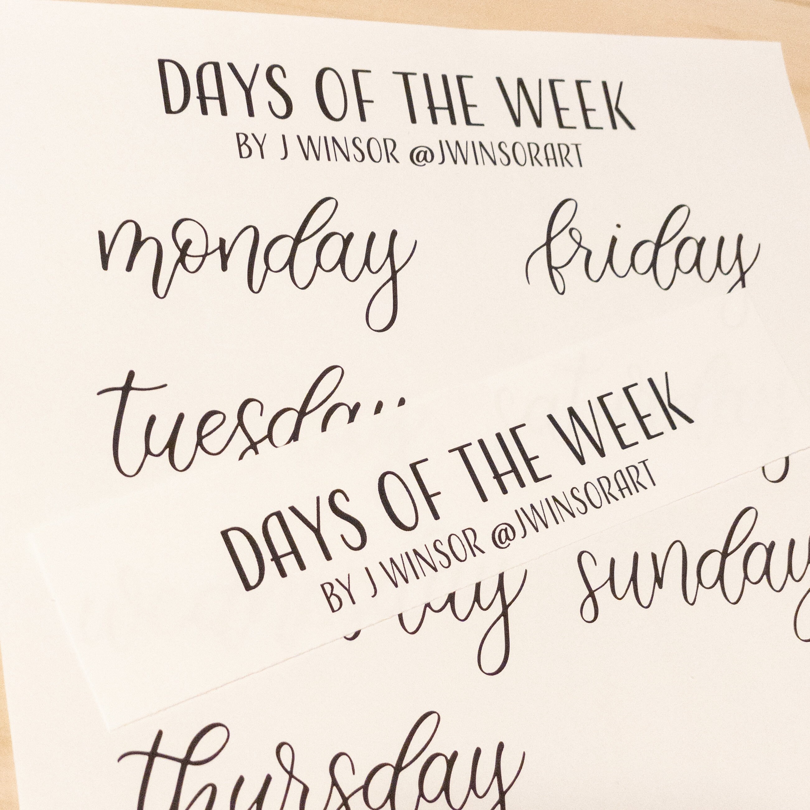 Days of the Week Headers Bouncy Calligraphy Printable Instant Digital ...
