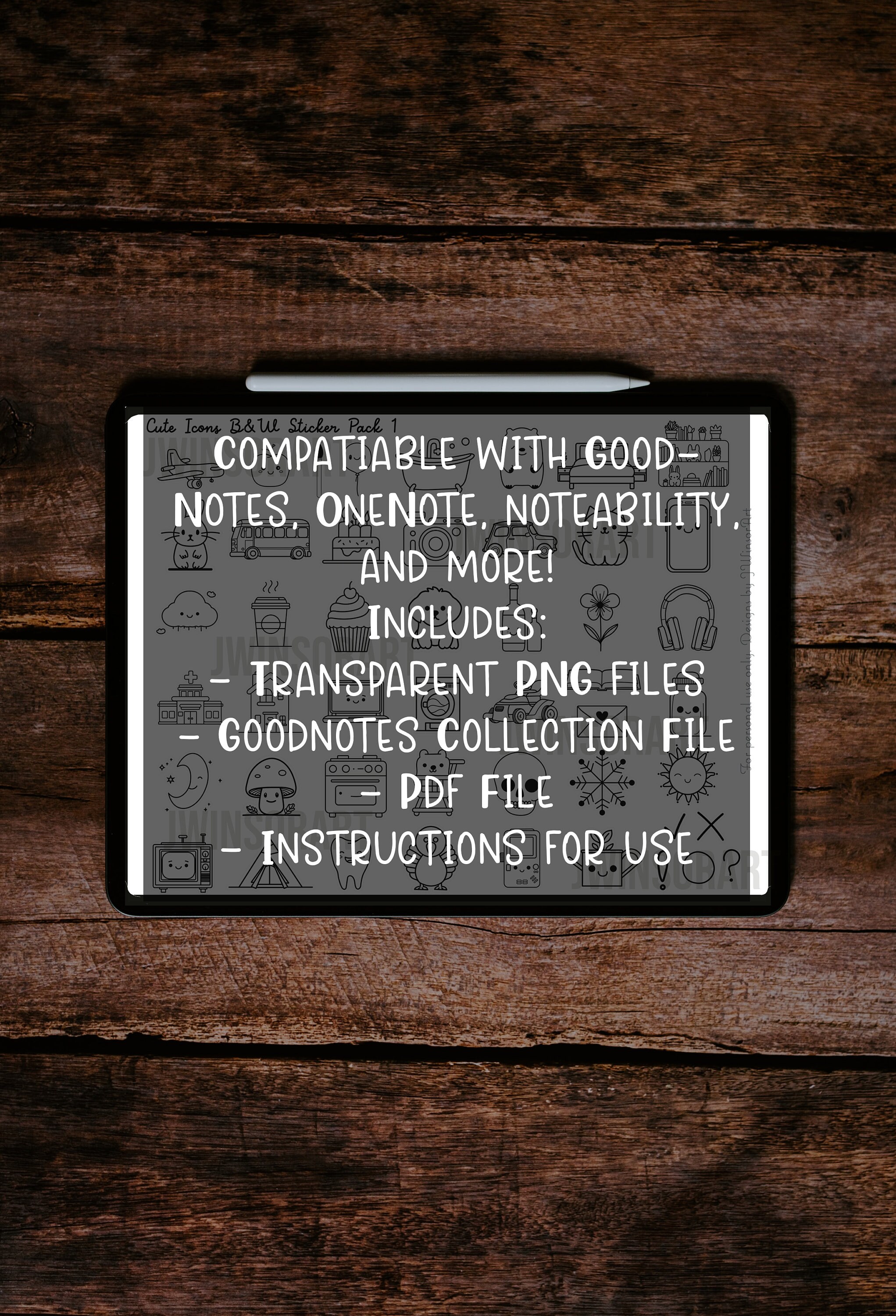 Cute Digital Stickers B&W Goodnotes Onenote Instant Digital Download ...