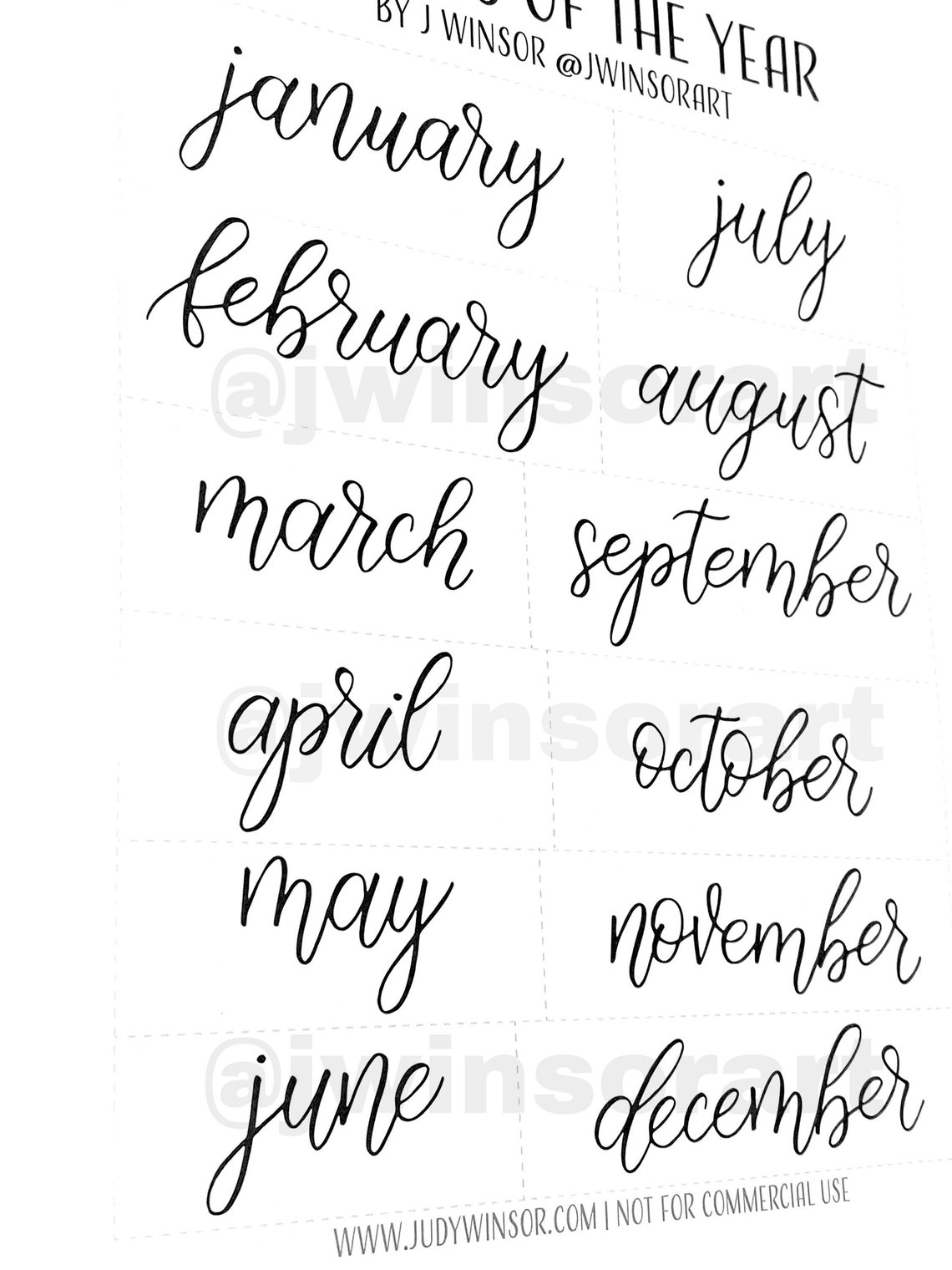 Months of the Year Headers Bouncy Calligraphy Printable - Etsy