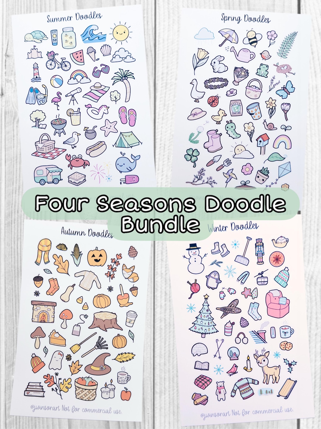 All Four Seasons Doodle Bundle Winter Spring Summer Fall Autumn Planner ...