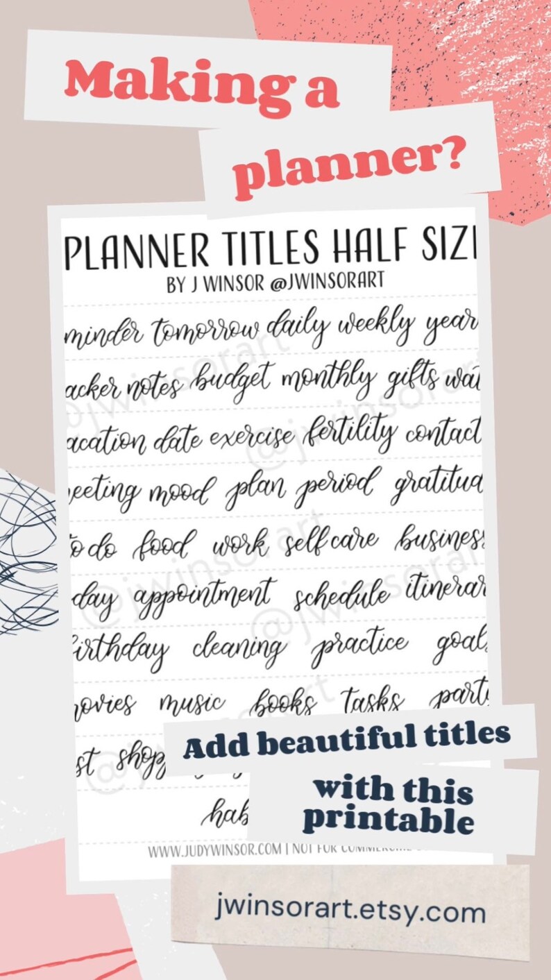 Planner Words Titles Categories Headers Bouncy Calligraphy Printable ...