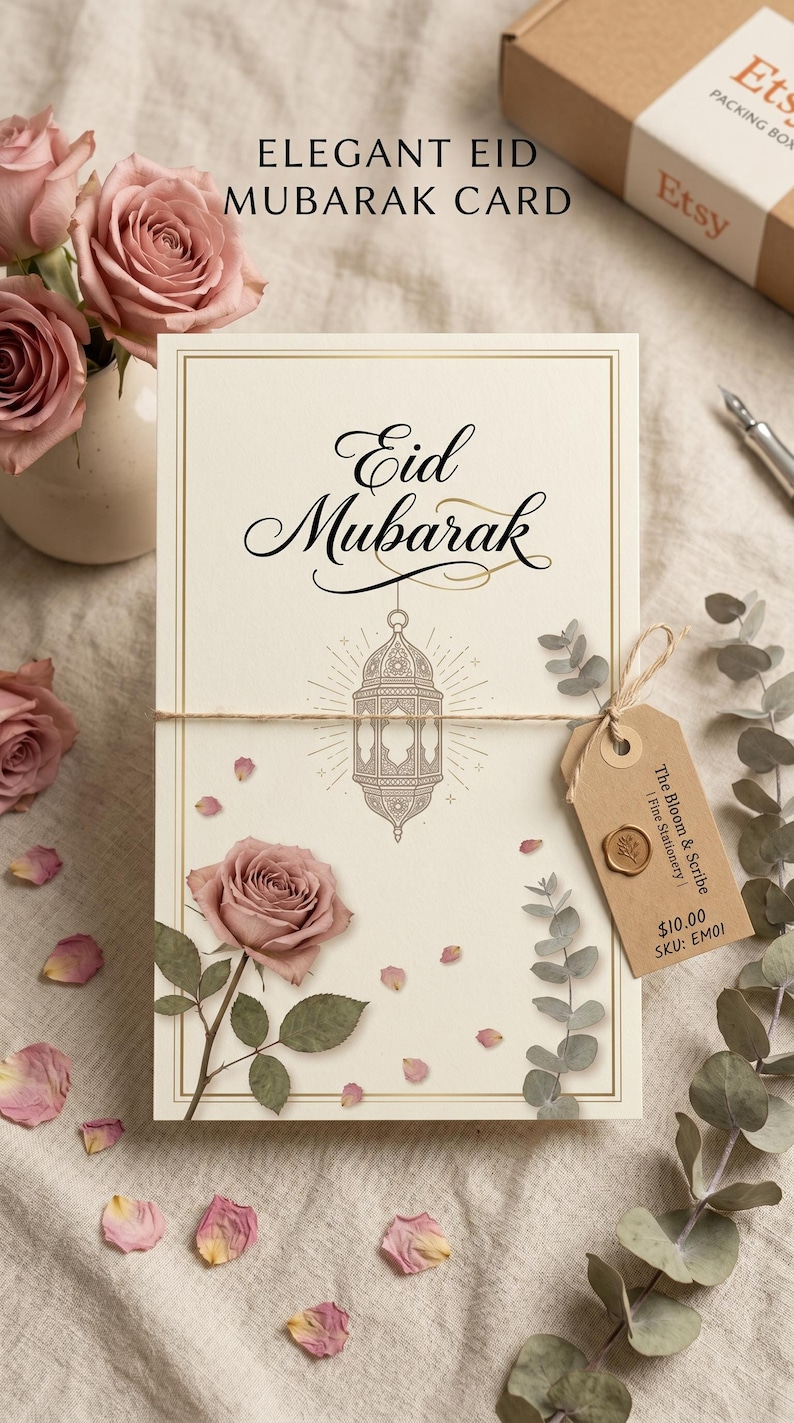 Minimalist Botanical Eid Mubarak Cards, Islamic Greeting Bundle ...