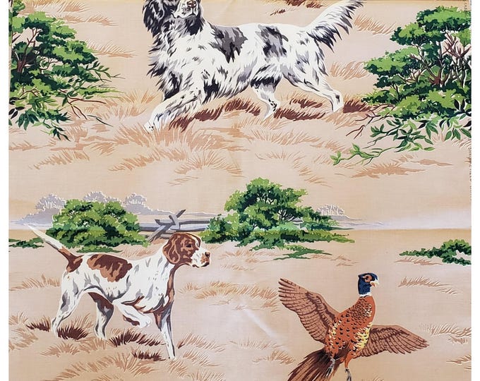 Vintage Fabric Hunting Dogs and Pheasants Cotton Medium to Heavy Weight ...