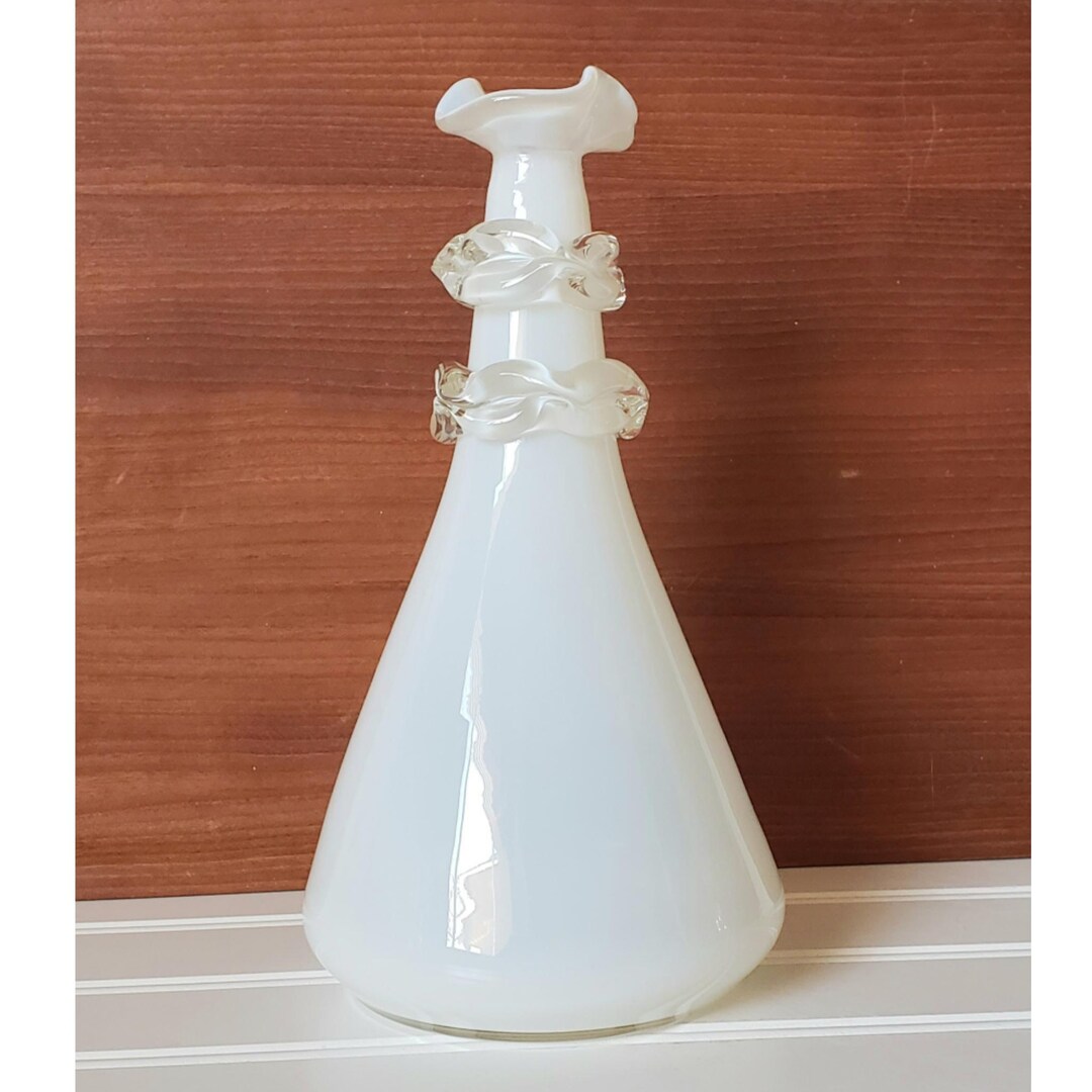 Vintage Erickson Bottle Vase Handmade White Glass Applied Rope Carl ...