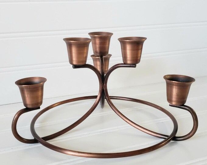 Vintage Copper Candelabra Centerpiece Candle Holder 6 Candle Round ...