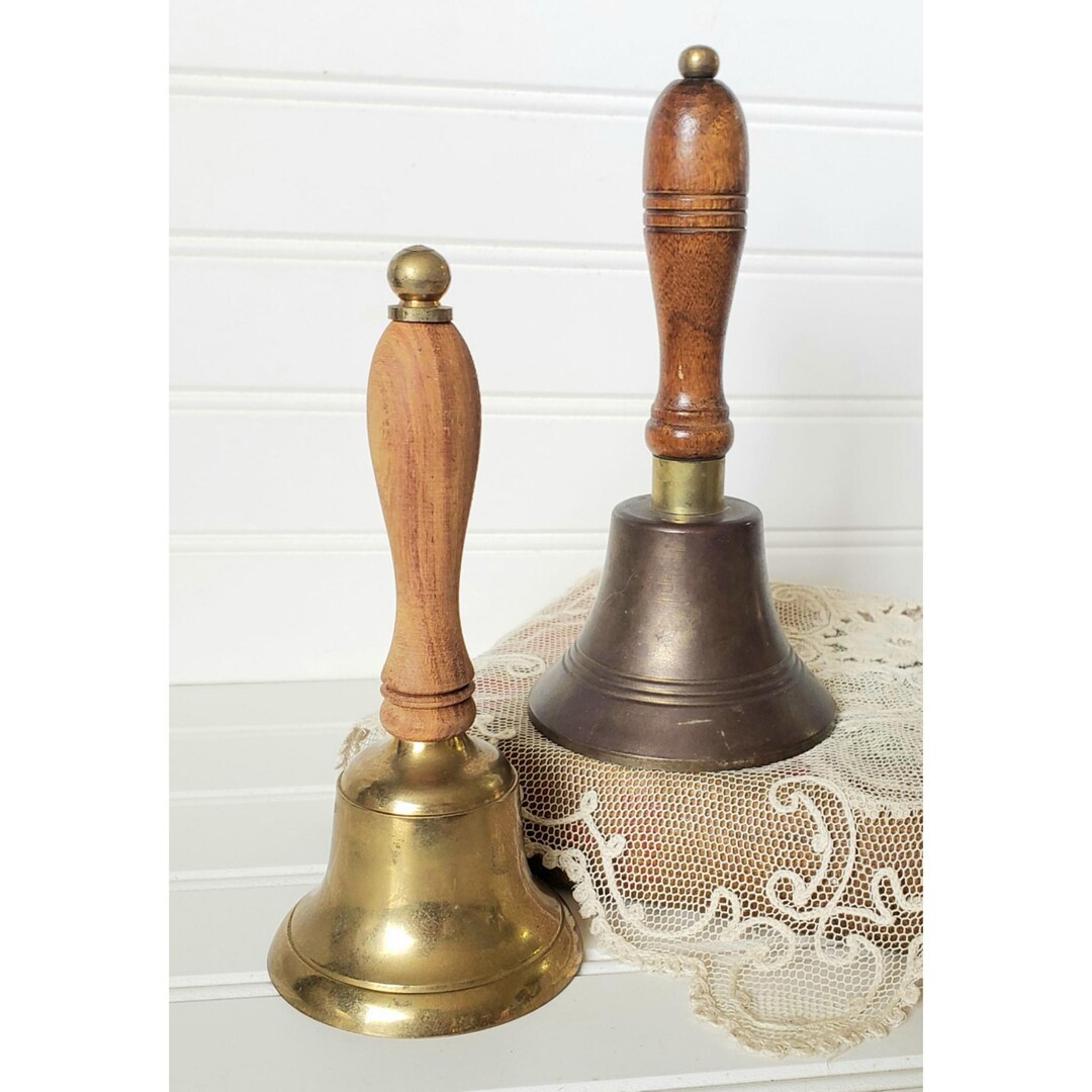 Vintage Brass Bells School Bell Wood Handle Antique Lot of 2 AU - Etsy