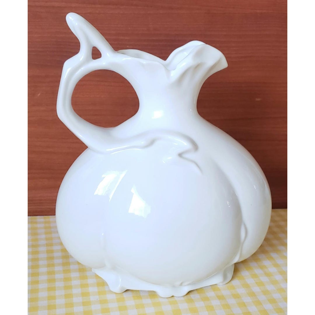 Vintage White Pitcher Raised Relief Design Decorative Japan Unique Vase ...