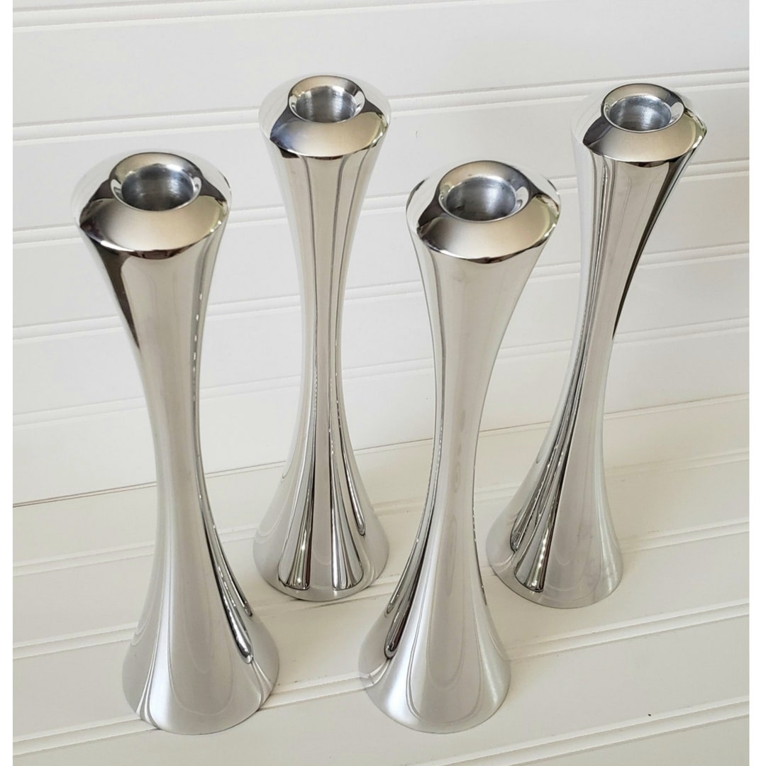 4 Nambe Silver Candlesticks Modern Decor Set Lot Candle Holder Alloy ...