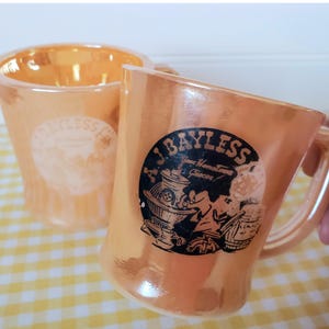 Vintage A J Bayless Fireking Advertising Mug Peach Luster Coffer Cup ...