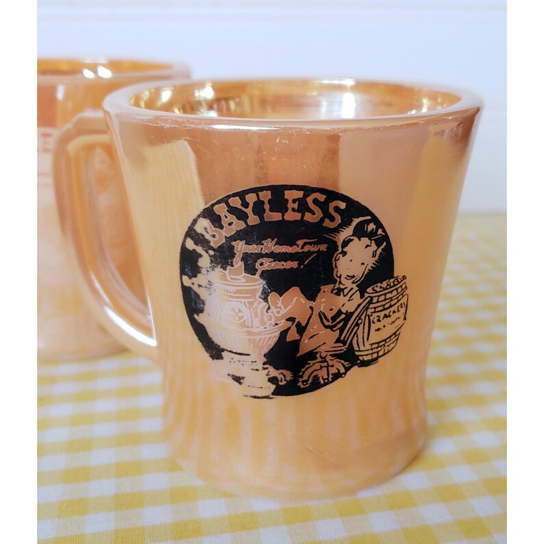 Vintage A J Bayless Fireking Advertising Mug Peach Luster Coffer Cup ...