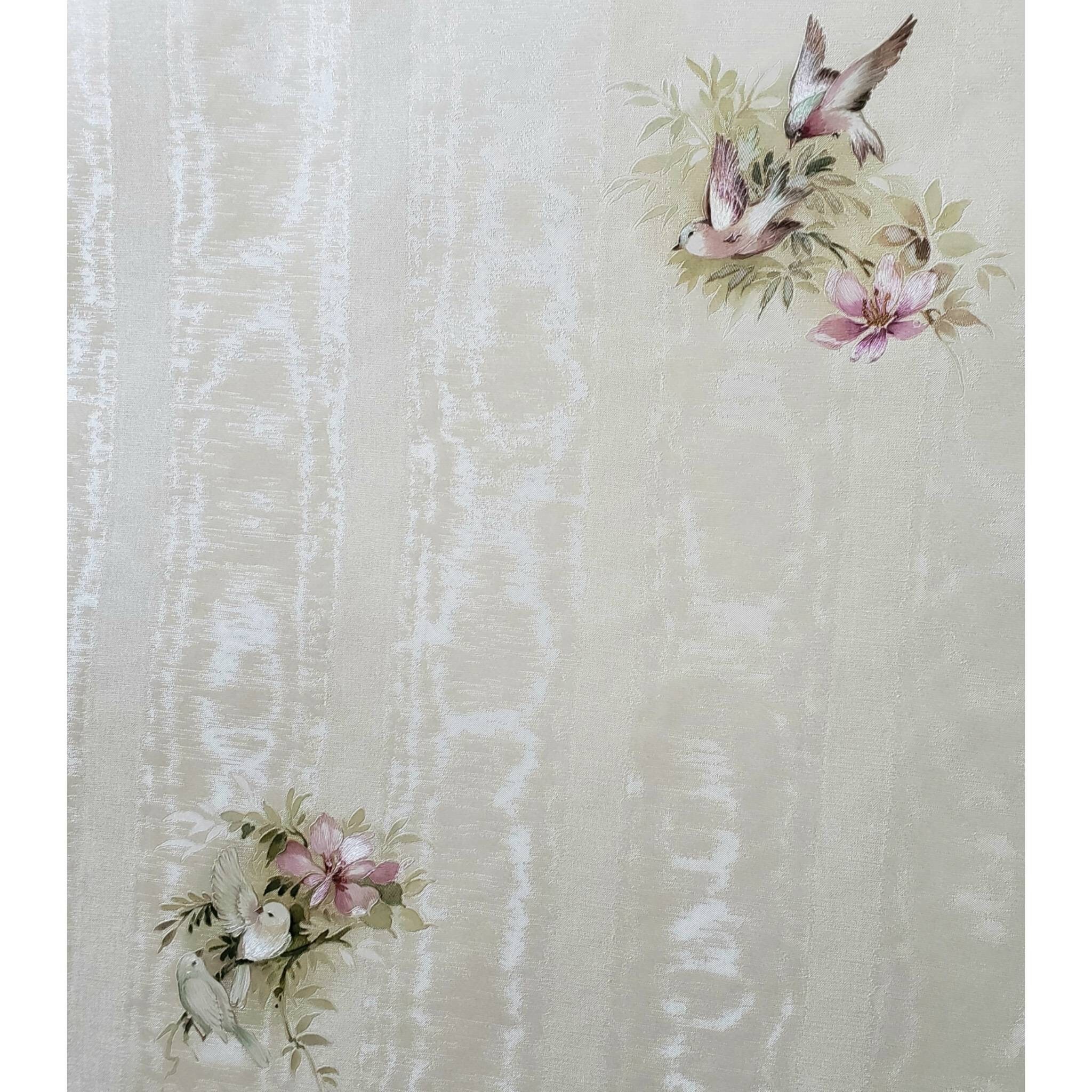 Vintage Wallpaper Roll Birds and Flowers Sheen Antique Romantic Wall ...