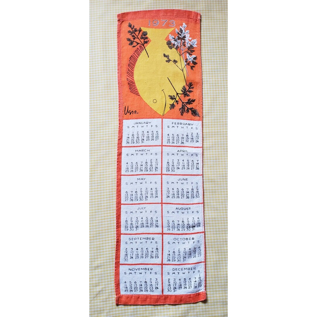 Vintage 1973 Vera Calendar Linen Towel Orange Fish Retro - Etsy