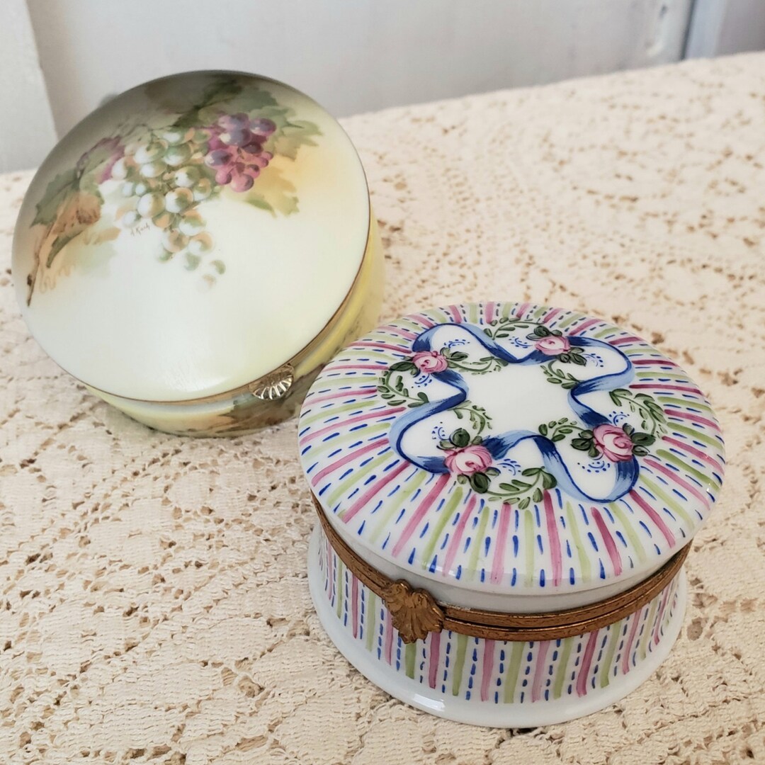 Vintage Lot Limoges Trinket Box Clock France Hand Painted Boxes Roses ...