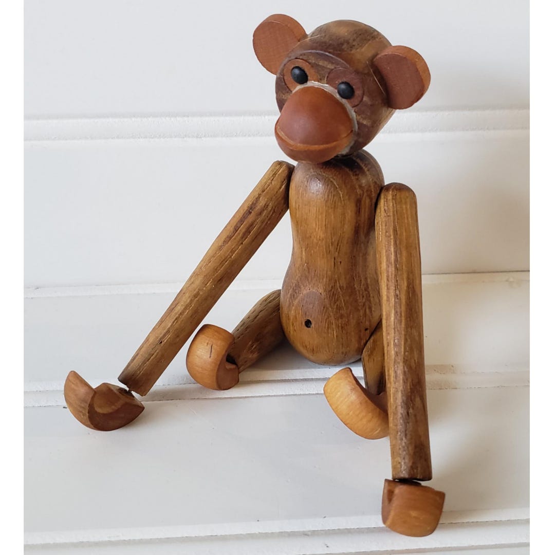 Vintage Jointed Wooden Monkey Figurine Danish Wood Zoo Line Bojeson ...