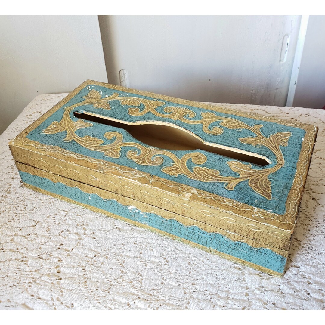 Vintage Florentine Kleenex Box Gilded Gold Aqua Blue Italy C.E. Antique ...
