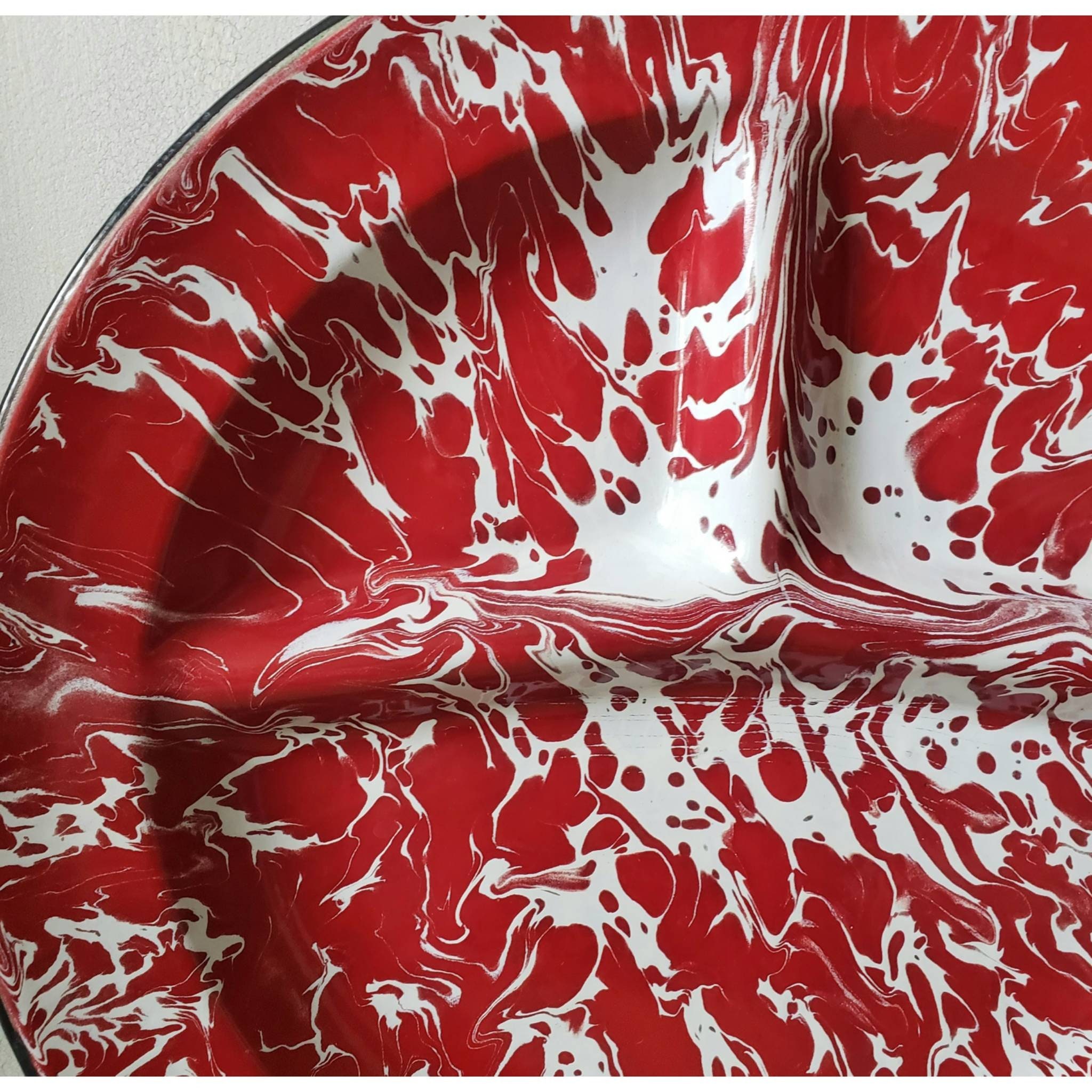 Vintage Red Splatter Enamelware Plate Divided Metal 11 Inch Western ...