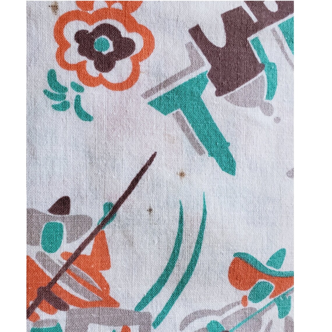 Vintage 1940s Flour Feed Sack Mexican Mexico Print Sombrero Pots Aqua ...