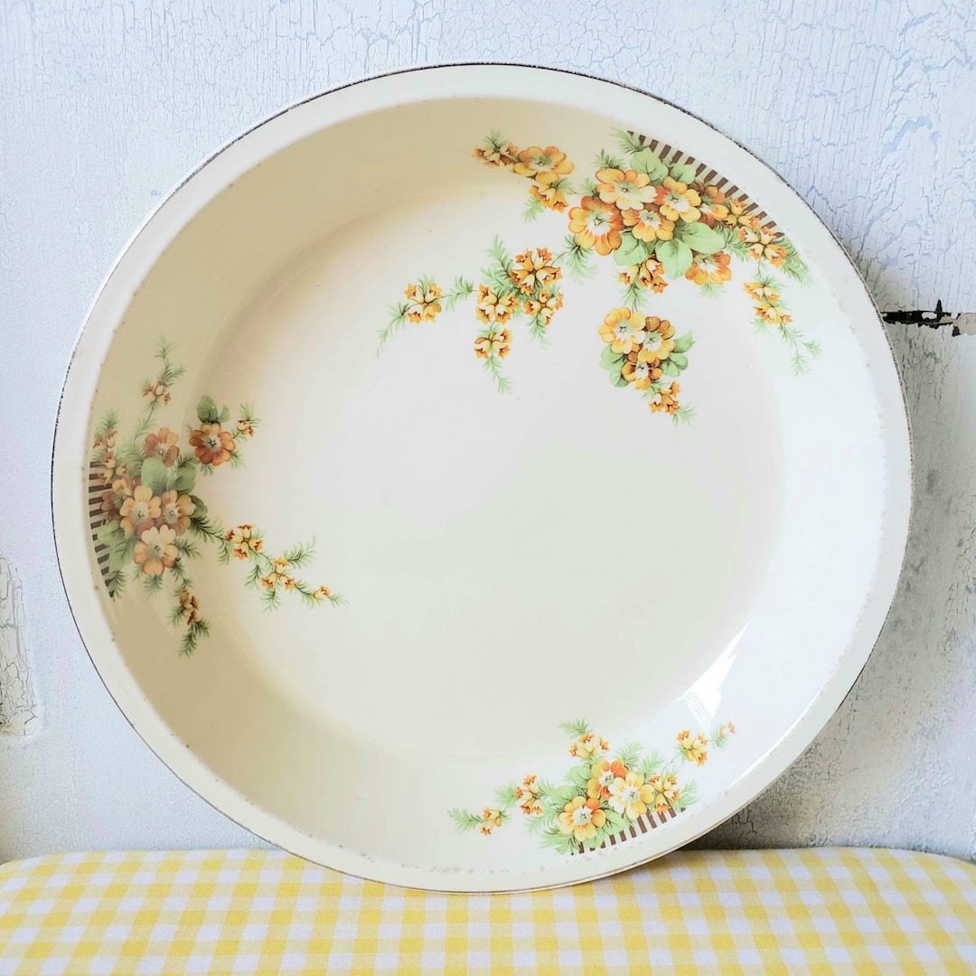Vintage Bak-serv Pie Pan Edwin Knowles Plate Dish Yellow Flowers ...
