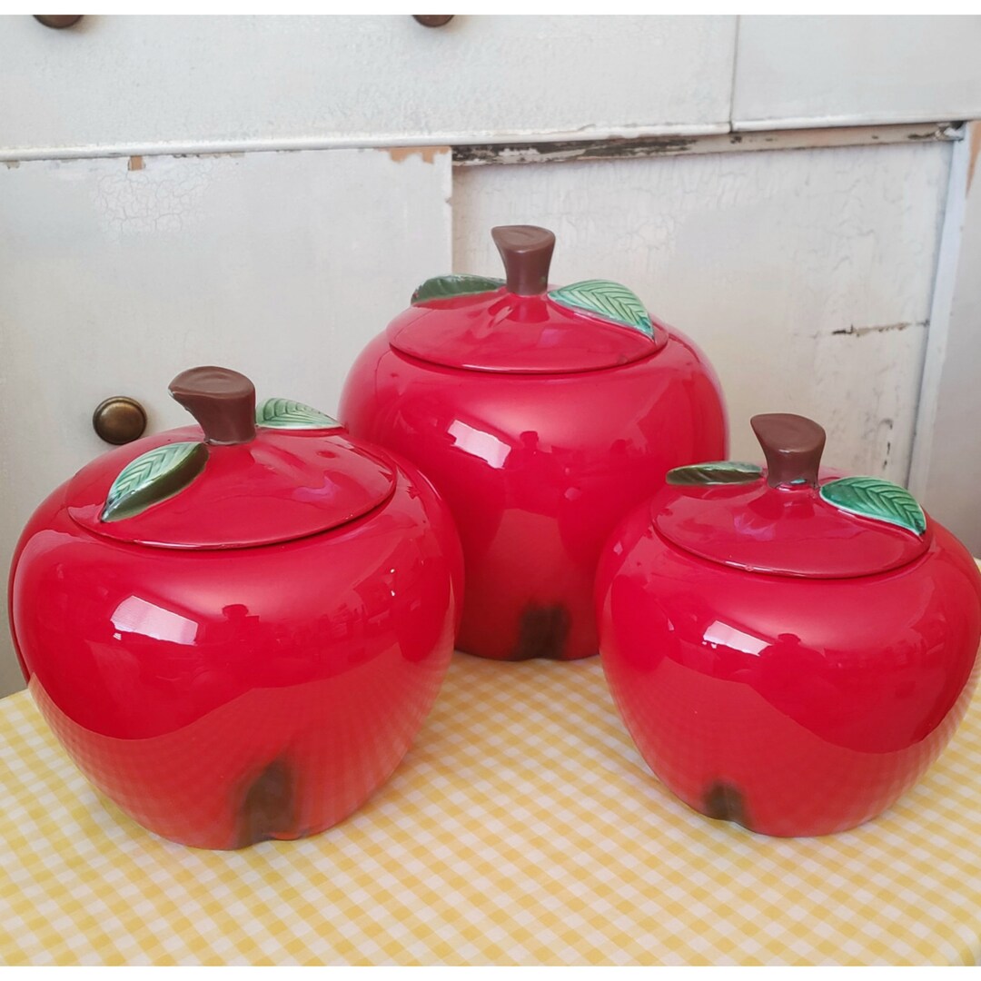 Vintage Ceramic Apple Canisters Canister Set Cookie Jar Rare Lot 3 ...