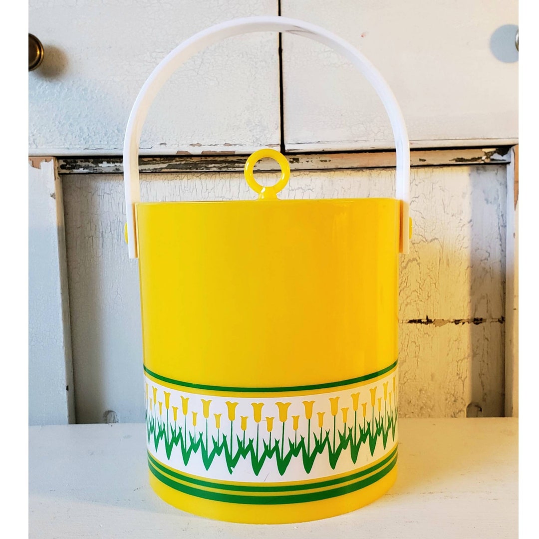 Vintage Retro Yellow Ice Bucket With Tulips Lucite Acrylic Plastic With ...