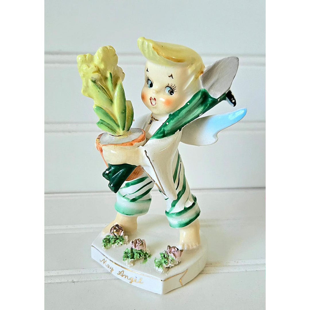Vintage Lefton May Angel Boy Figurine 1957 Birthday Month Gardener ...