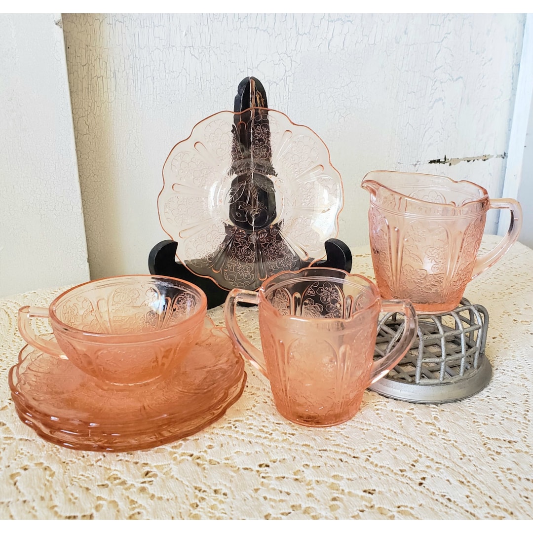 Vintage Junior Pink Childs Tea Set Toy Play Depression Glass Cherry ...