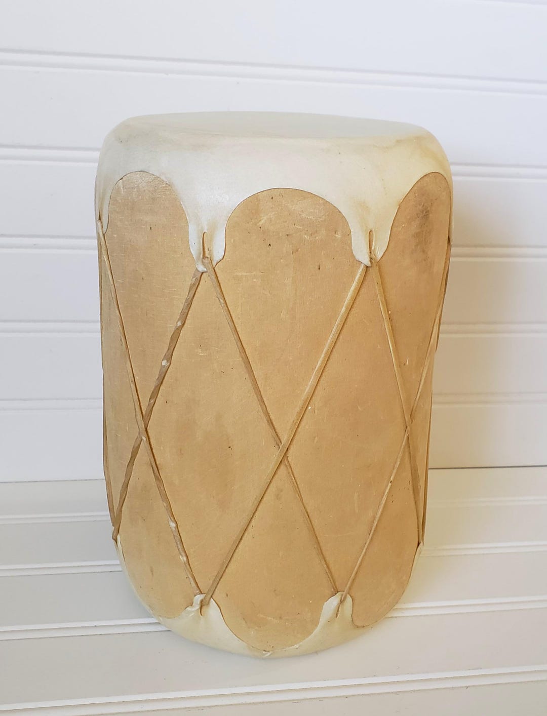 Vintage Log Drum Rawhide Leather Double Sided Native American Tribal 10 ...