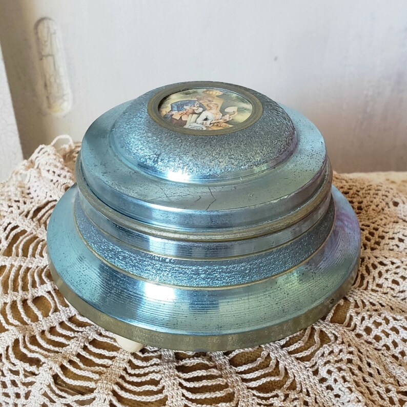 Vintage Powder Box Aluminum Music Box Round Blue Victorian - Etsy
