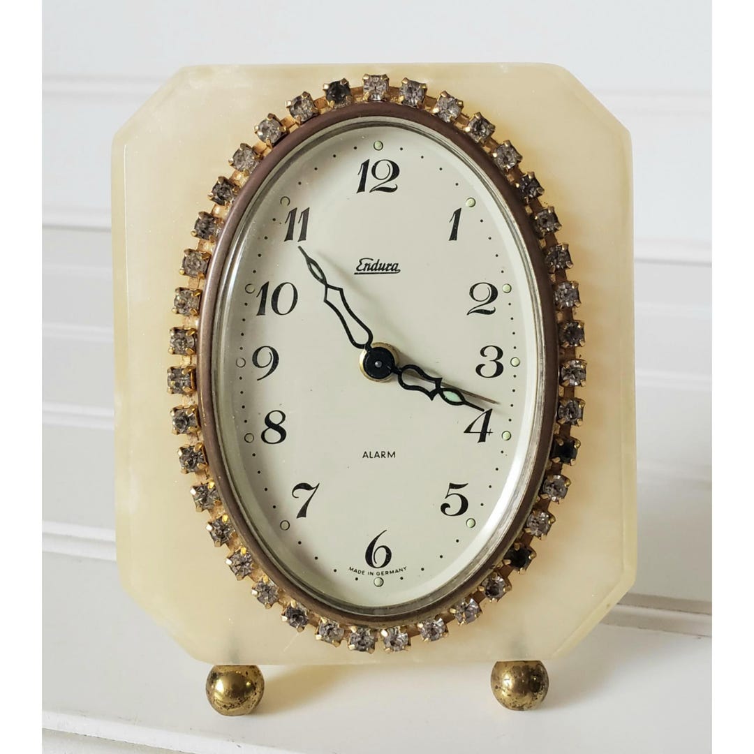 Vintage Endura Alarm Clock Germany Gems Faux Diamonds Pearl Marble ...