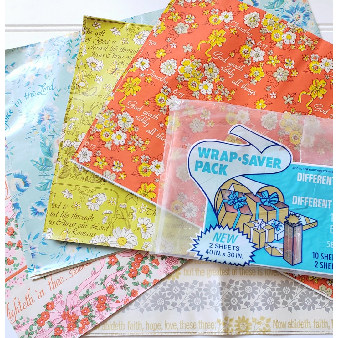 Vintage Religious Wrapping Paper Bible Verses NOS Pack 12 Sheets ...
