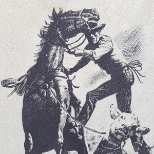 Vintage Cowboy Art Calf Roper Suede Pen Ink Drawing Artist Signed J.K ...