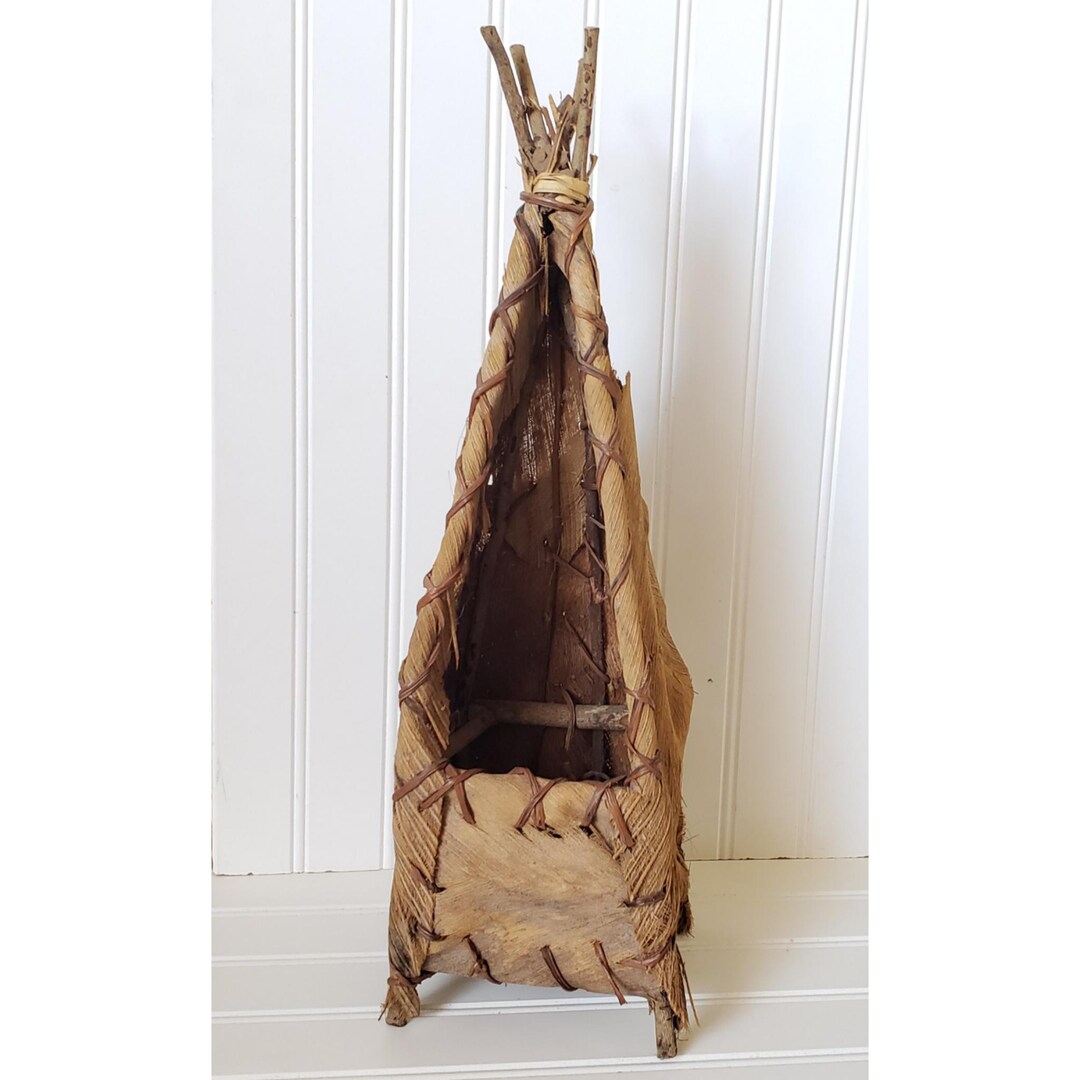 Vintage Teepee Handcrafted Decor Twigs Bark Leaves Primitive Rustic ...