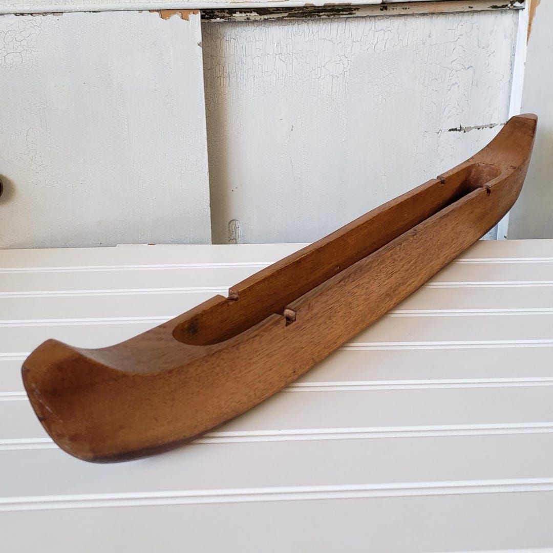 Vintage Outrigger Canoe Boat Wood Model Hawaii Polynesian Decor Carved ...