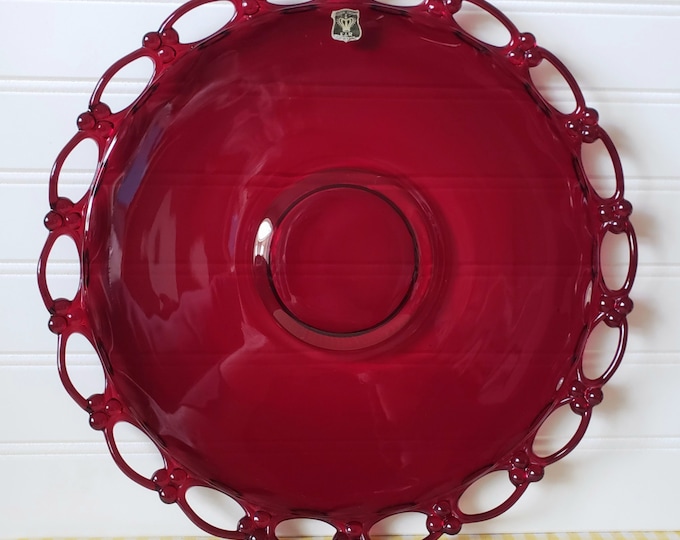 Vintage Large E & R Golden Crown Sweden Ruby Red Glass Plate Platter ...