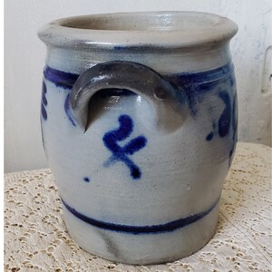 Vintage Salt Glaze Cobalt Blue Gray Pottery Crock Jar Antiqie Lard ...