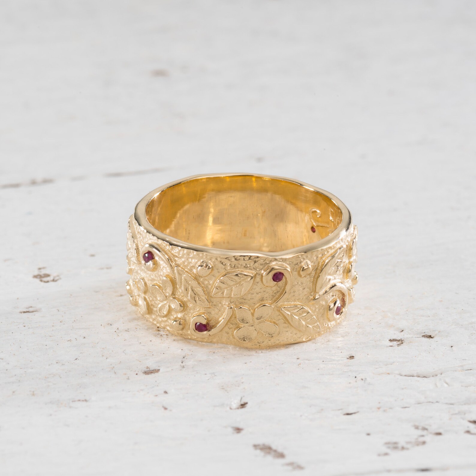 14K Gold Engraved Wedding Band for Women Wide Solid Yellow - Etsy